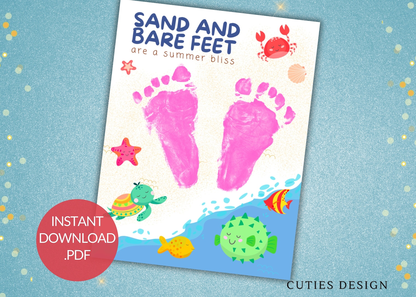 Summer and Sand Printable Craft for Baby Footprint Keepsake Art Craft ...