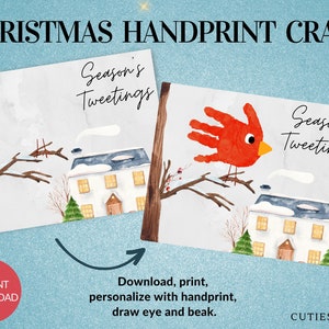 Christmas Handprint Art, Personalized Winter Cardinal Handprint Craft ...