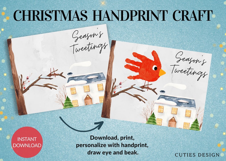 Christmas Handprint Art, Personalized Winter Cardinal Handprint Craft ...