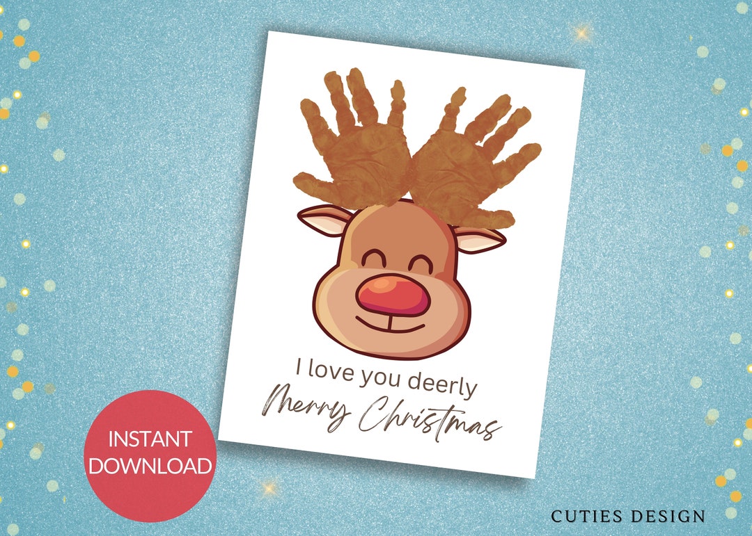 Merry Christmas Handprint Art Baby Holiday I Love You Deerly Handprint ...