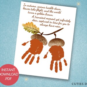 Handprint Art Fall Acorns Craft Printable Baby Card Memory Keepsake ...