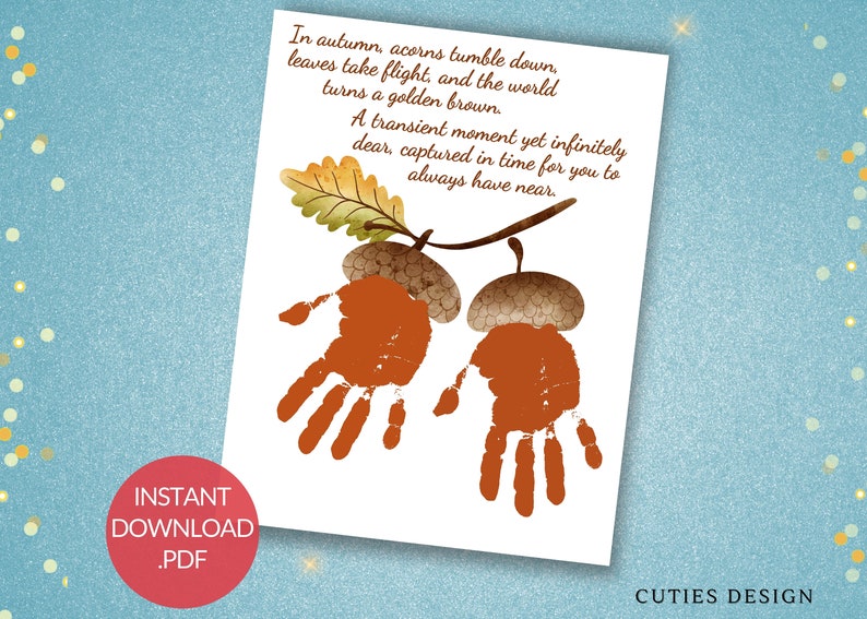 Handprint Art Fall Acorns Craft Printable Baby Card Memory Keepsake ...