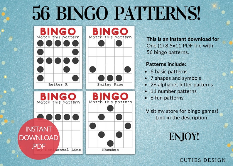 Bingo Pattern Playbook: 56 Unique Patterns for Kids & All Ages Bingo ...