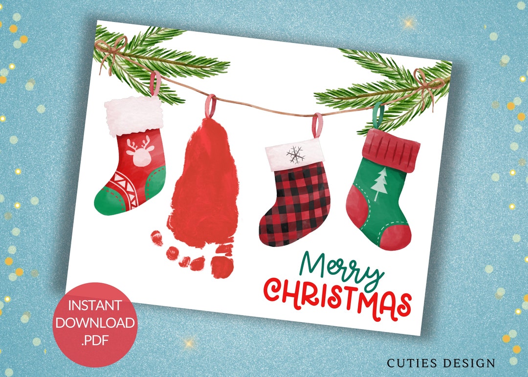 Christmas Stocking Footprint Art, Holiday Craft for Kids, School ...