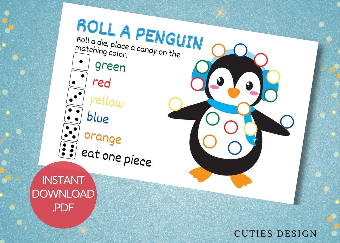 Roll a Penguin Game, Instant Download Christmas Game for Kids ...