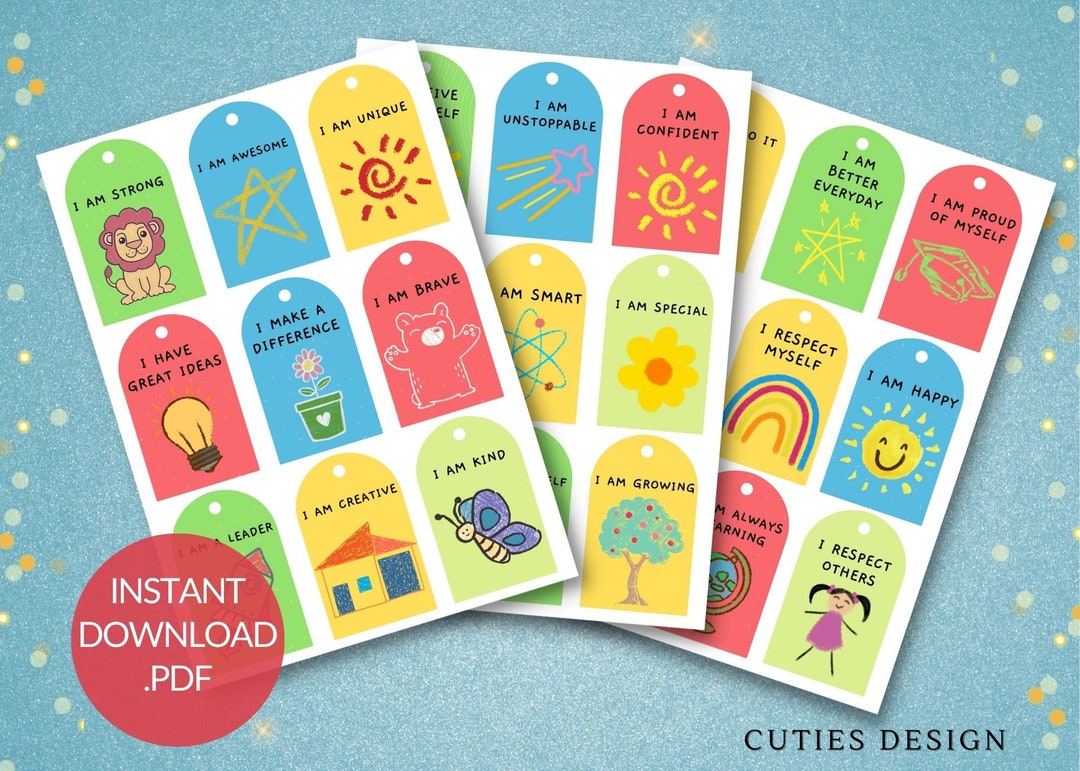 Kids Positive Affirmation Cards Printable Self Affirmation Tags for ...