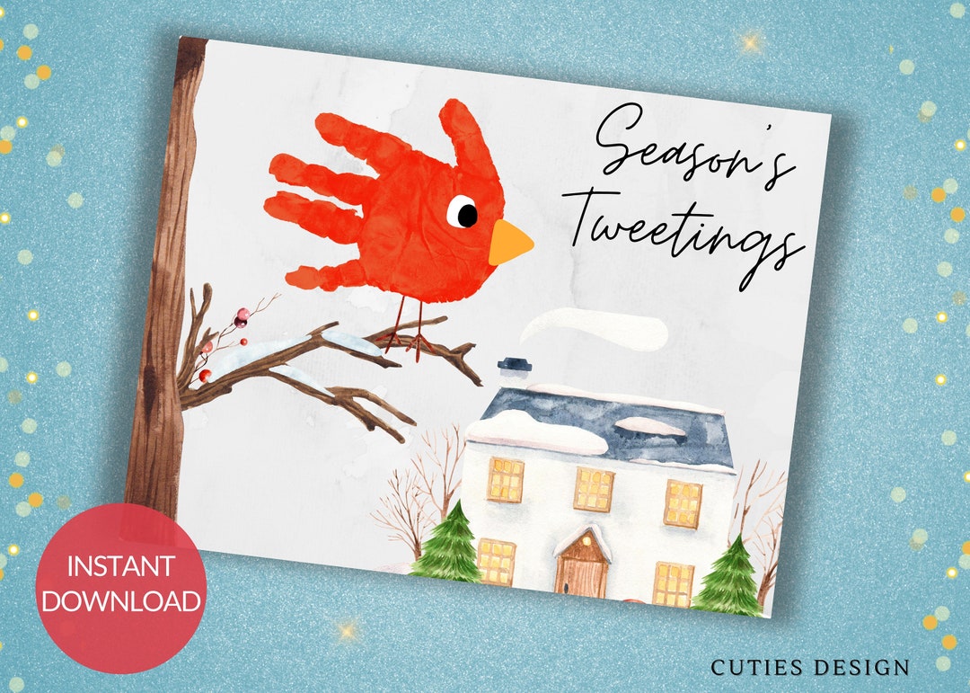 Christmas Handprint Art, Personalized Winter Cardinal Handprint Craft ...