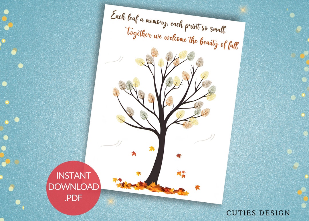 Fingerprint Fall Craft Autumn Art Printable Baby Card Memory Keepsake ...