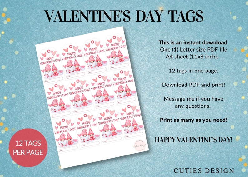 Valentines Day Gift Tags, Printable Valentine's Day Gift Tags, School ...