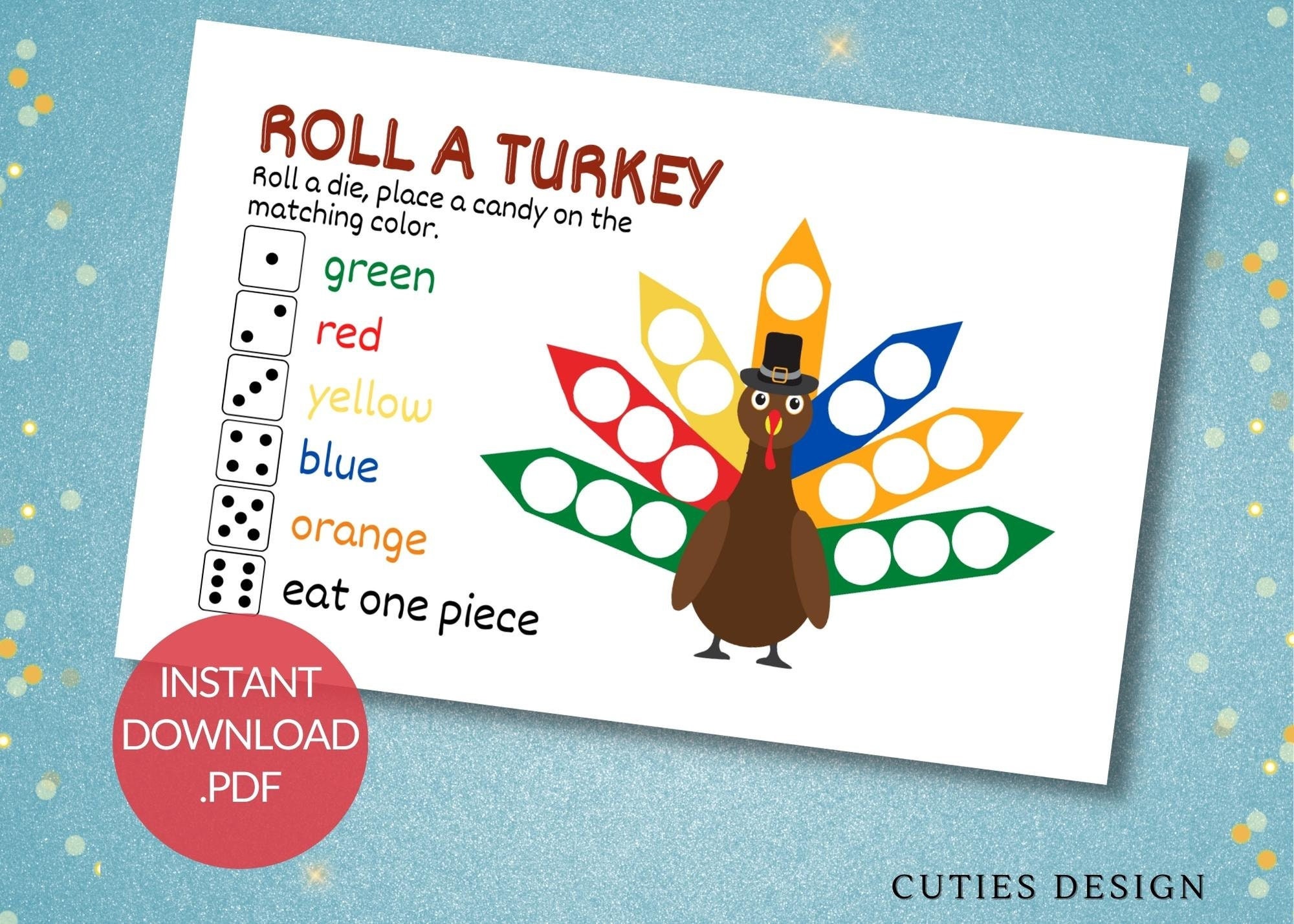 Roll a Turkey Thanksgiving Game Instant Download Thanksgiving - Etsy