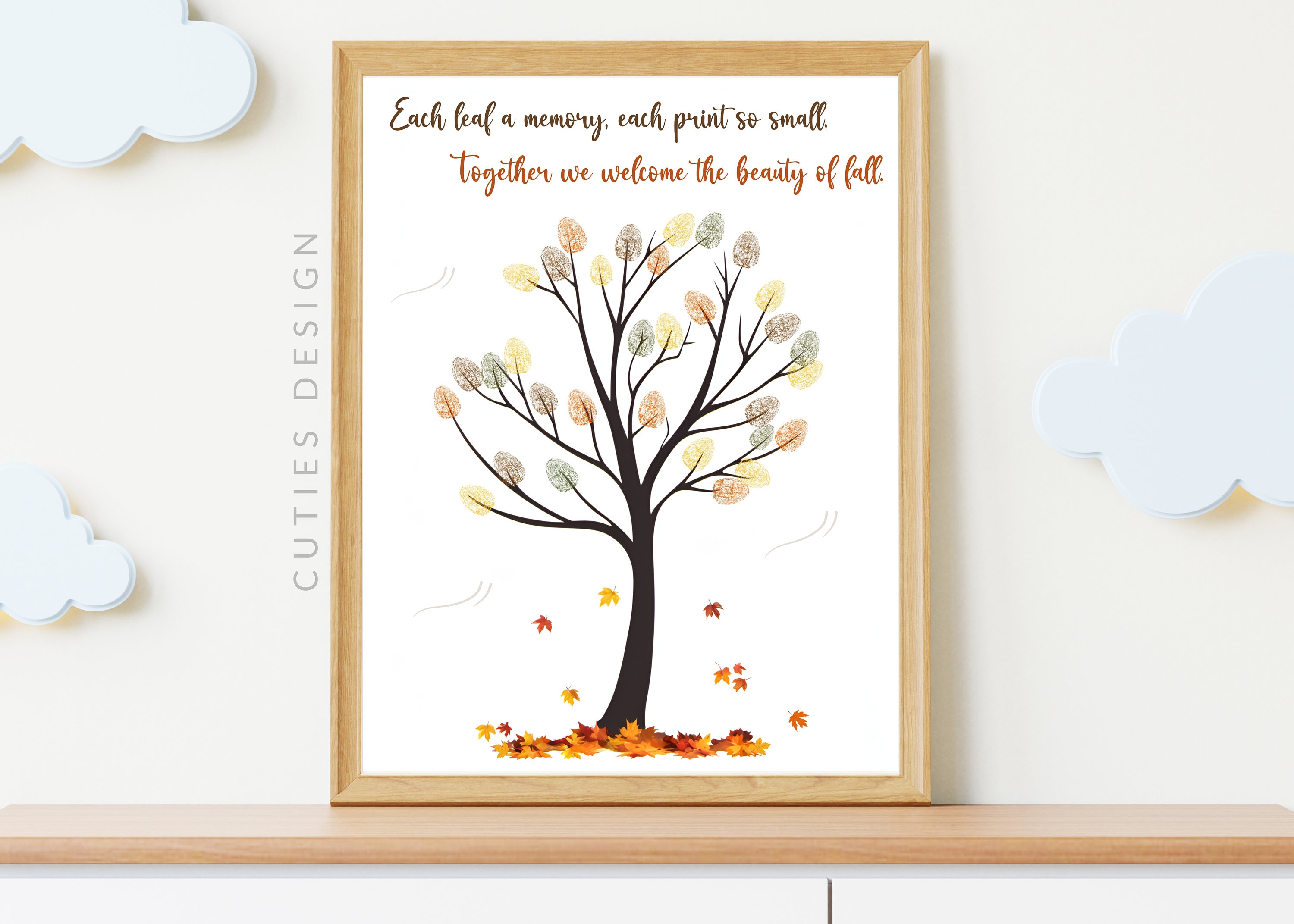 Fingerprint Fall Craft Autumn Art Printable Baby Card Memory Keepsake ...
