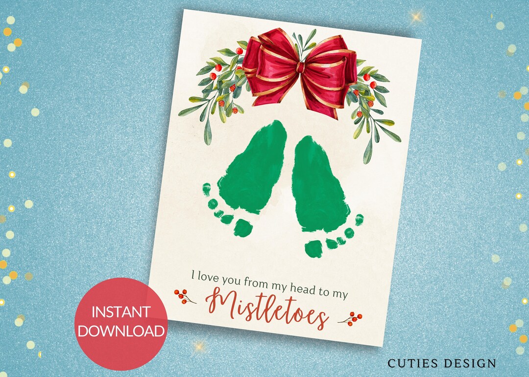 Christmas Footprint Craft Baby Mistletoes Art Holiday Card, Infant ...