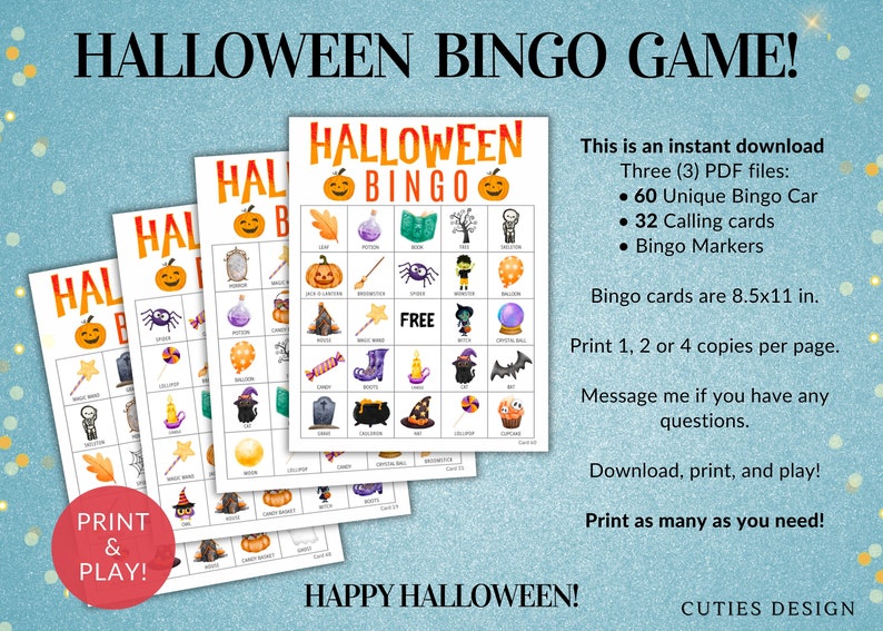 Halloween BINGO Game Printable Instant Download Halloween Party Game ...