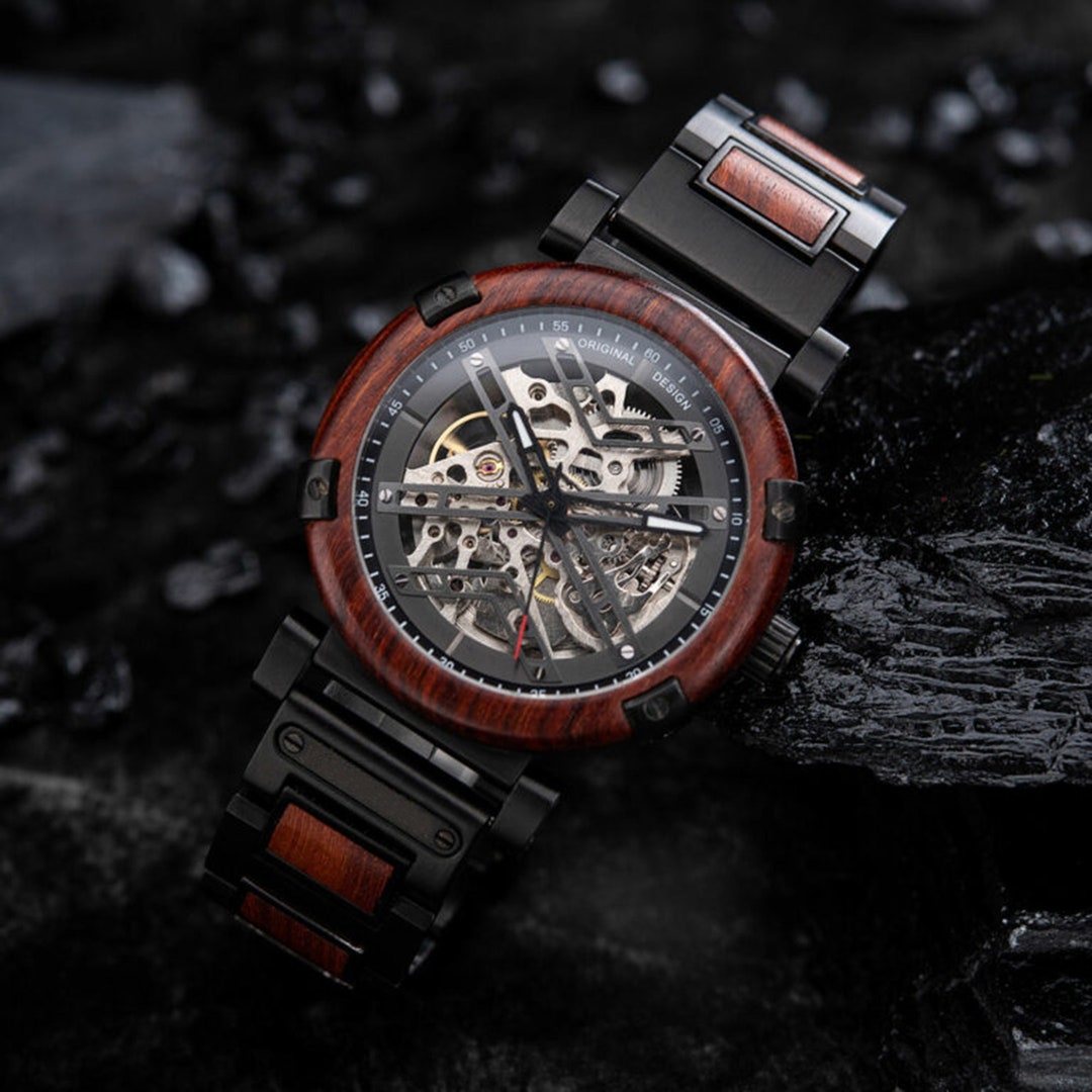 Custom Engraved Wooden Automatic Watch – Bride & Groom Wedding Gift ...