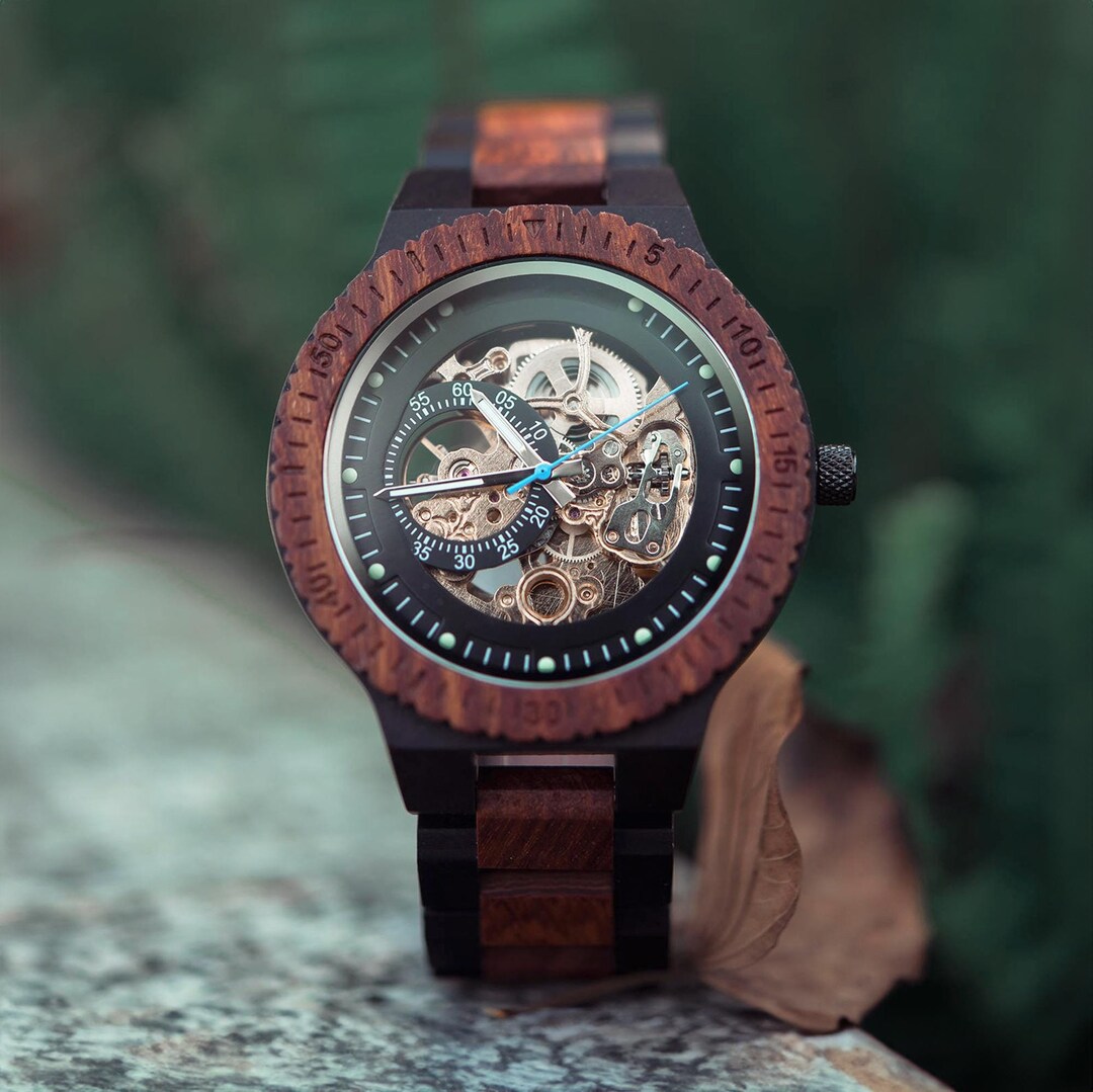 Engraved Wooden Mechanical Watch: Steampunk Skeleton Watch - Etsy