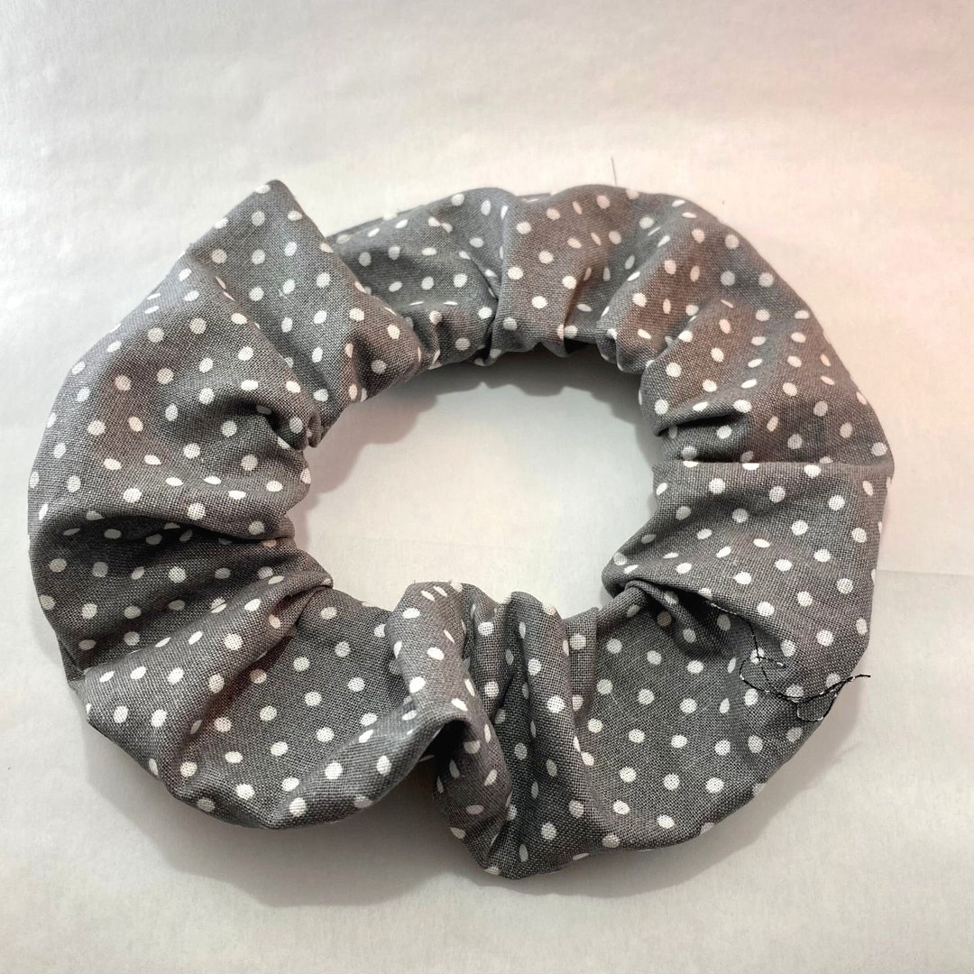 Gray and White Polka Dot Hair Scrunchies Hand Made Boho Scrunchie Hair ...