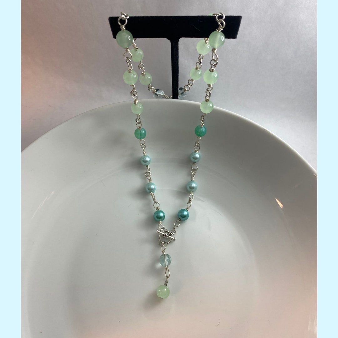 Green Ombre Glass Bead Front Closure Necklace - Sterling Silver Toggle ...