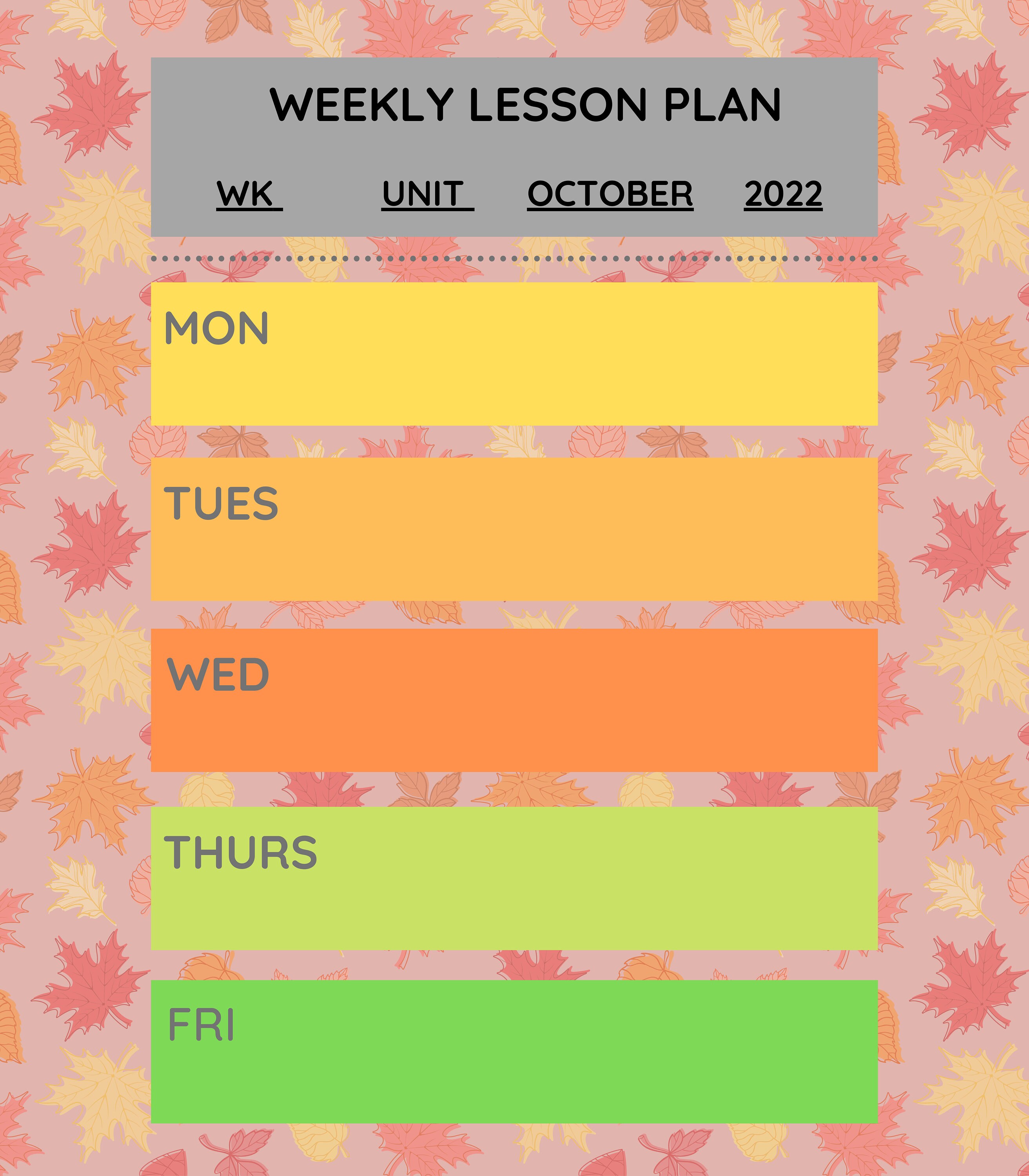 Printable Digital Fall Weekly Lesson Template PDF - Etsy