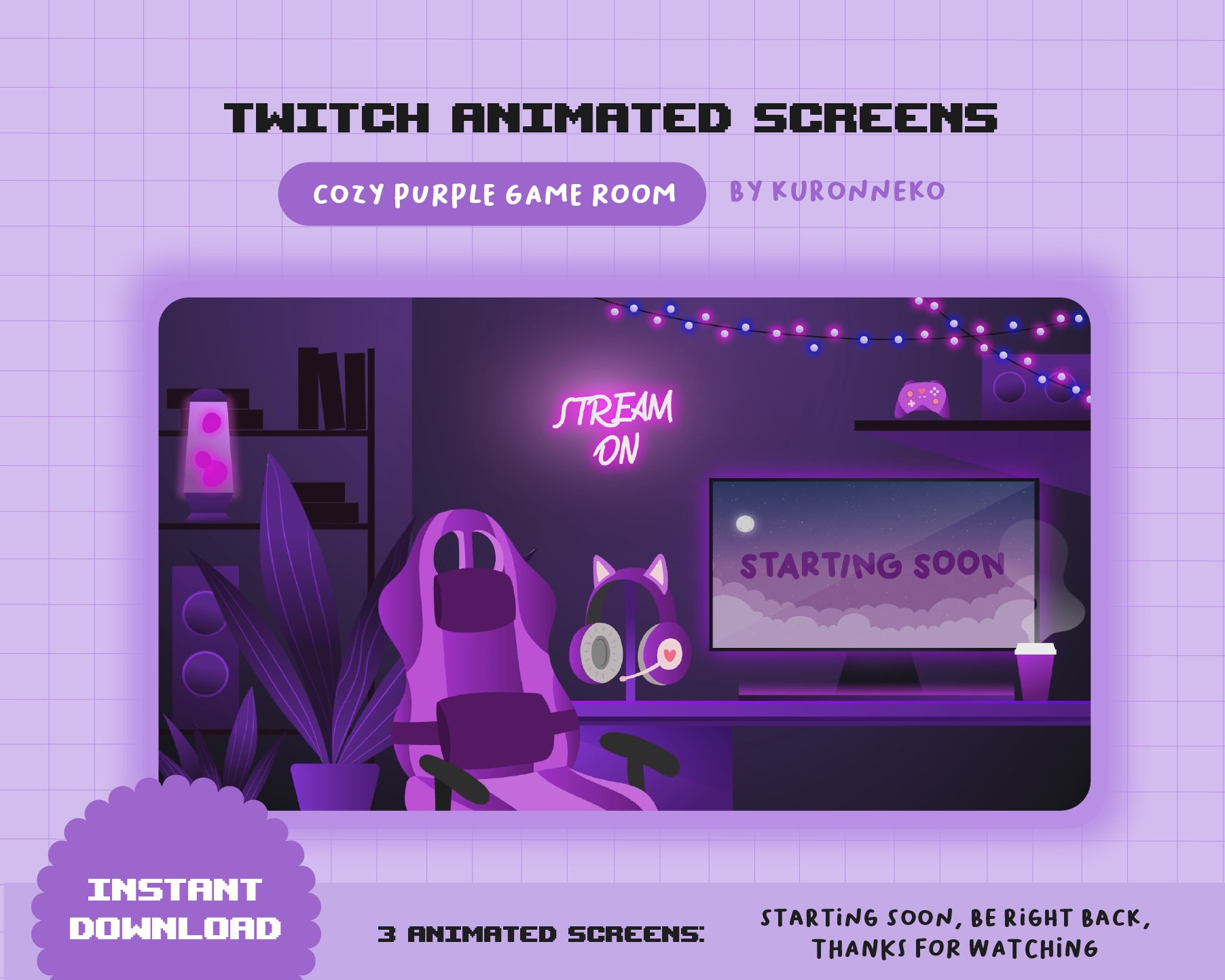 TWITCH ANIMATED SCREEN, Cozy Game Room: Starting Soon, Be Right Back ...