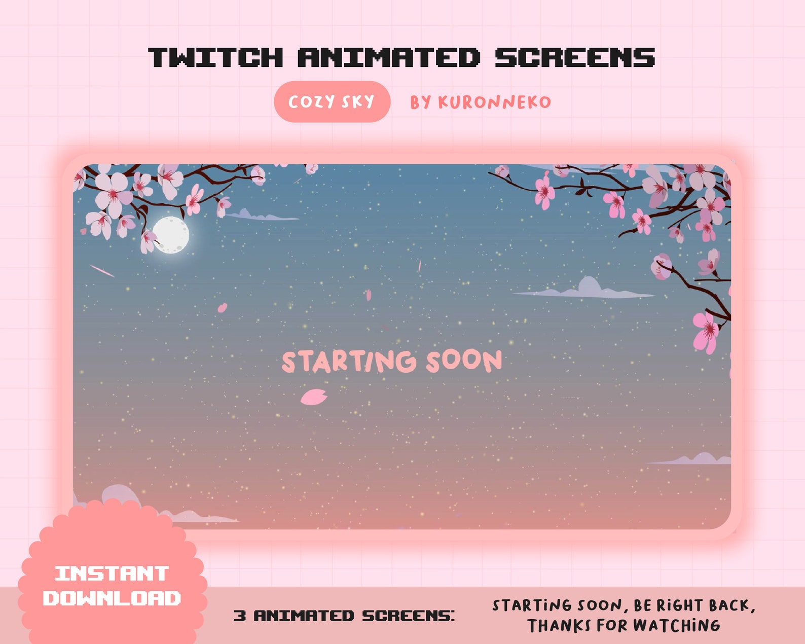 TWITCH ANIMATED SCREEN, Cozy Sky / Stream Screen : Starting Soon, Be ...