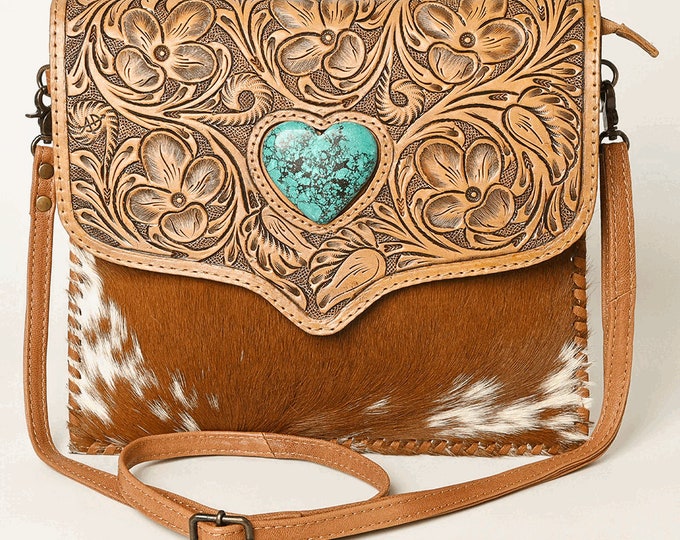 American Darling Cowhide Leather Tooled Shoulder Bag-tooled Leather ...