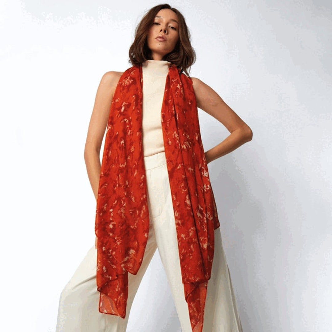 Matera Bamboo Scarf-vibrant Burnt Orange Artisan Scarf-luxury Scarves ...