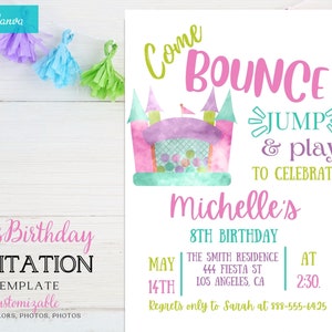 Bounce Invitation Bounce Birthday Bounce House Party Bounce Template ...