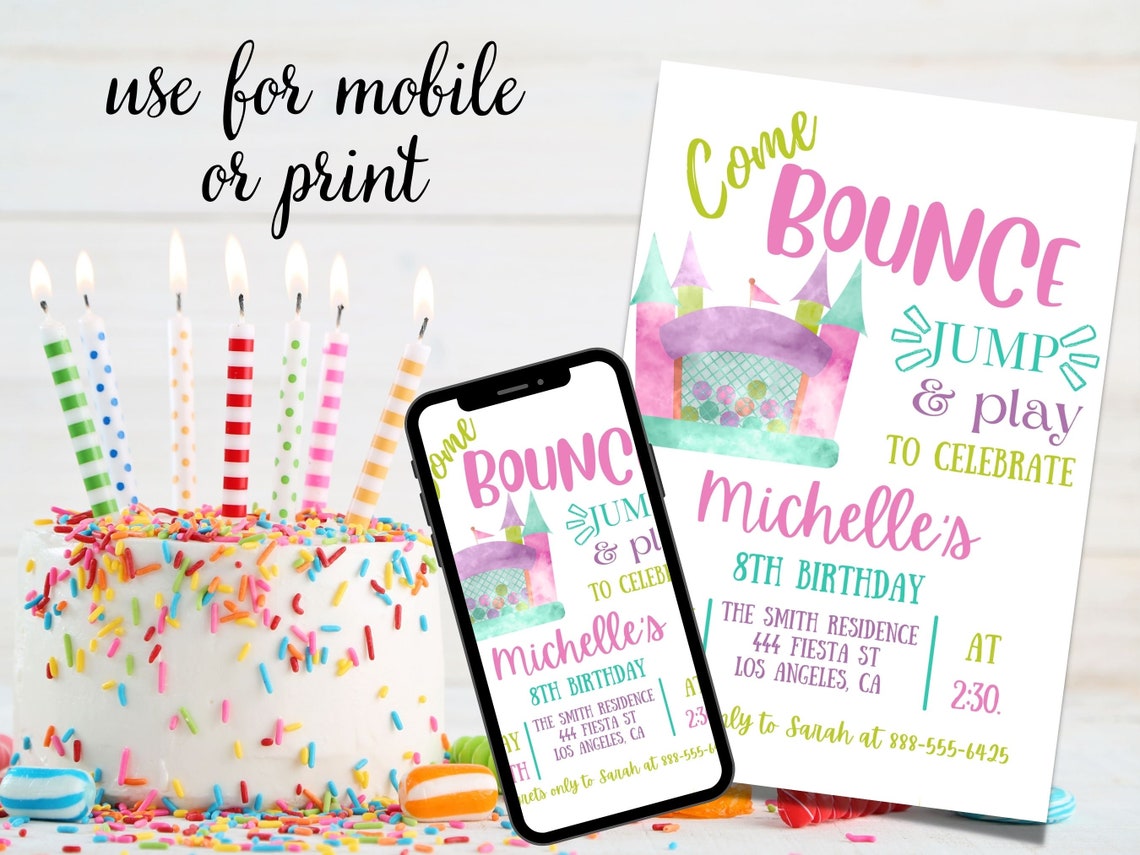 Bounce Invitation Bounce Birthday Bounce House Party Bounce Template ...