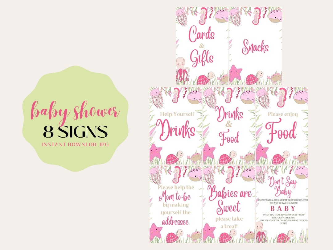 Sign Bundle Pink Under the Sea Baby Shower Baby Shower Sign Nautical ...