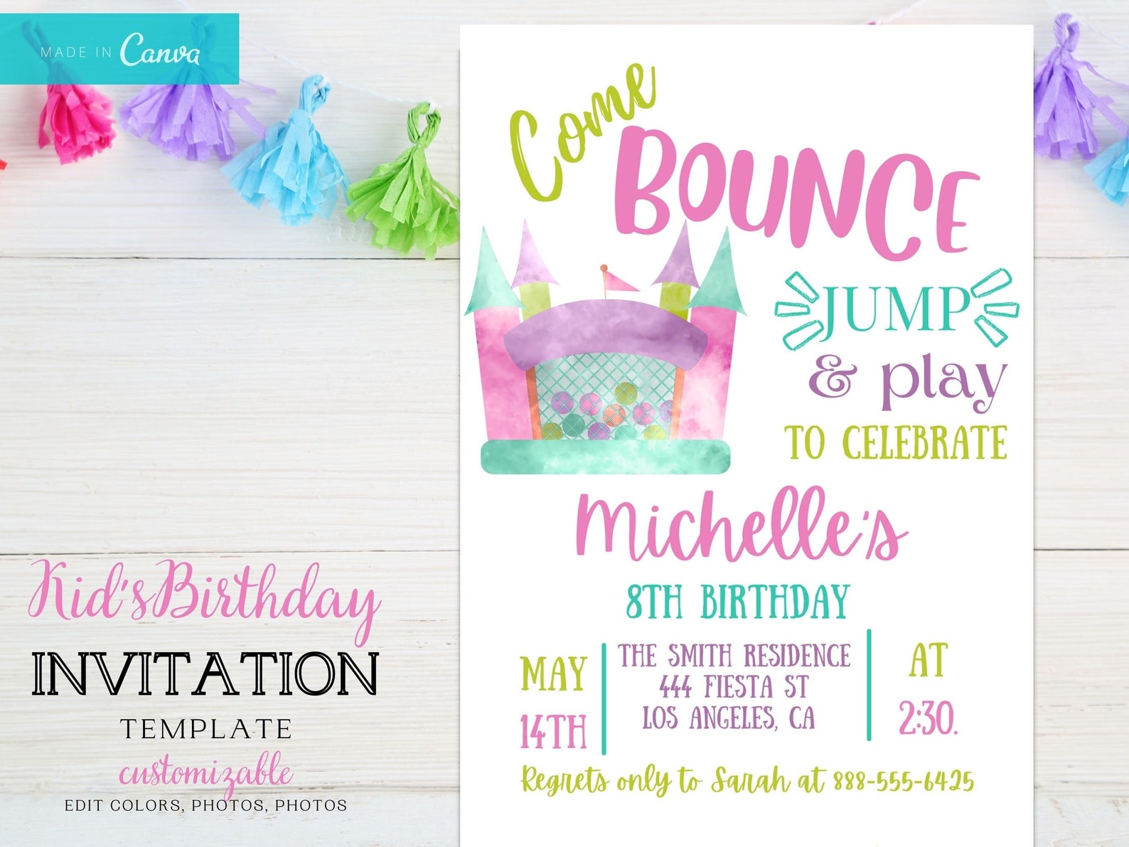 Bounce Invitation Bounce Birthday Bounce House Party Bounce Template ...