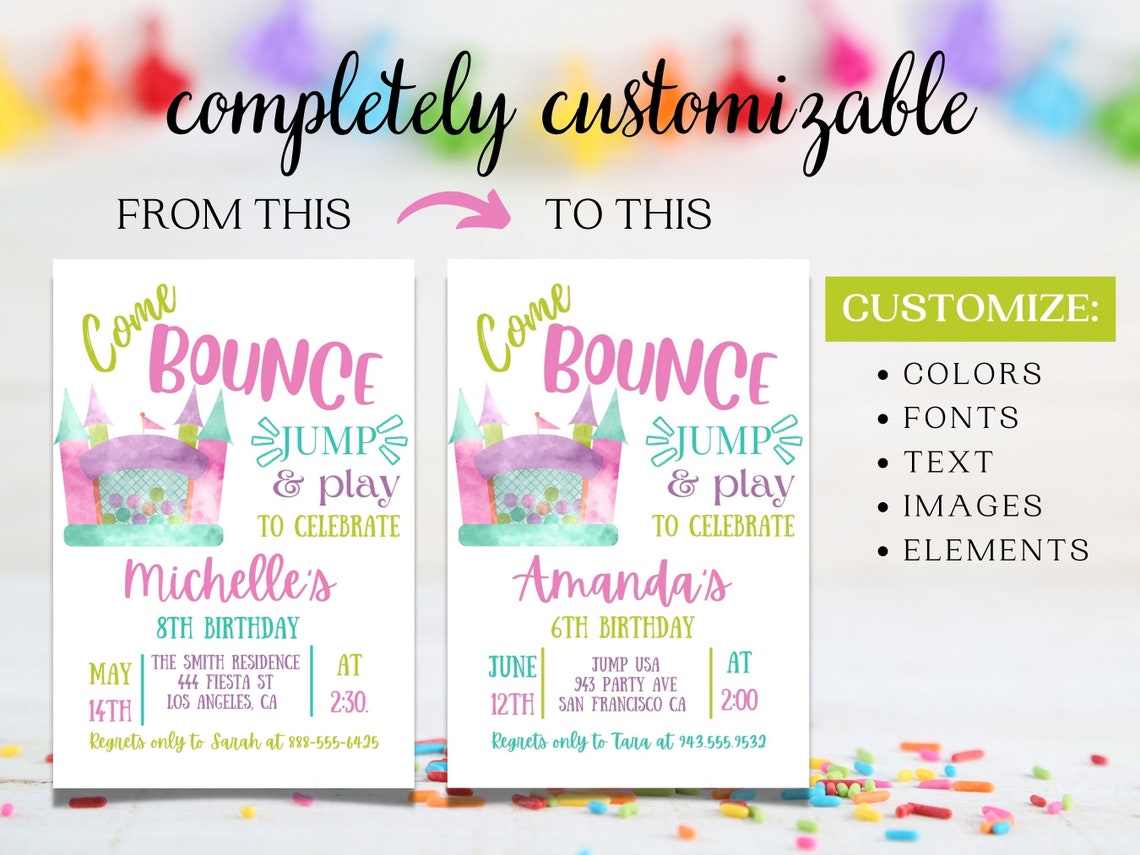 Bounce Invitation Bounce Birthday Bounce House Party Bounce Template ...
