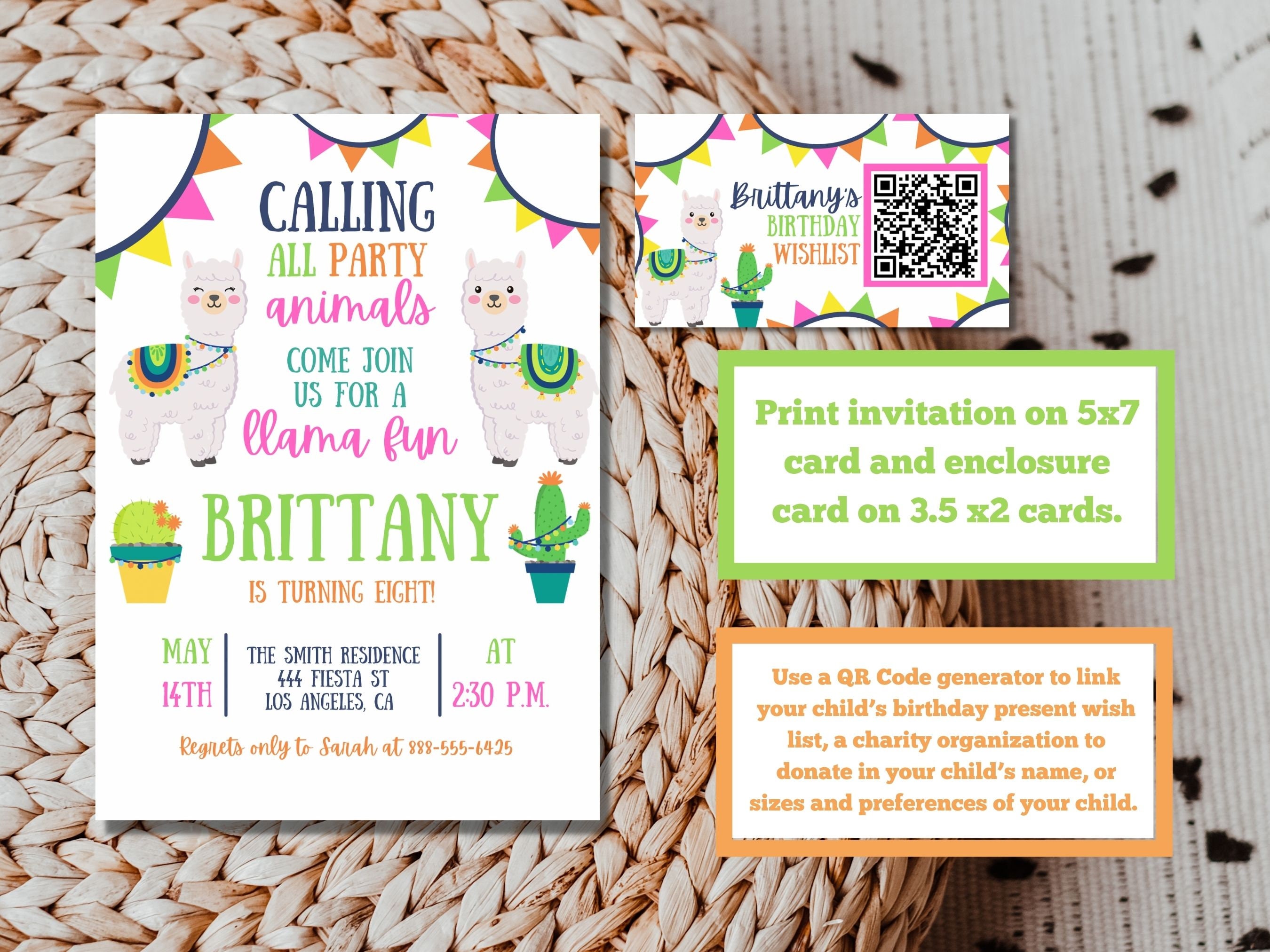 Editable Llama Birthday Invitation & Enclosure Card A Whole Llama Fun ...