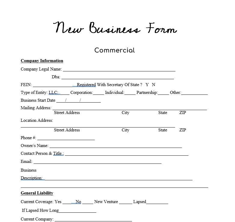 Commercial Insurance New Client Form - Etsy