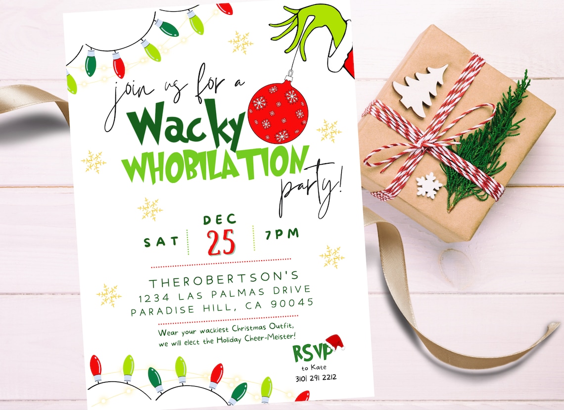 Wacky Ugly Sweater Christmas Party Grinch Invitation Wacky - Etsy