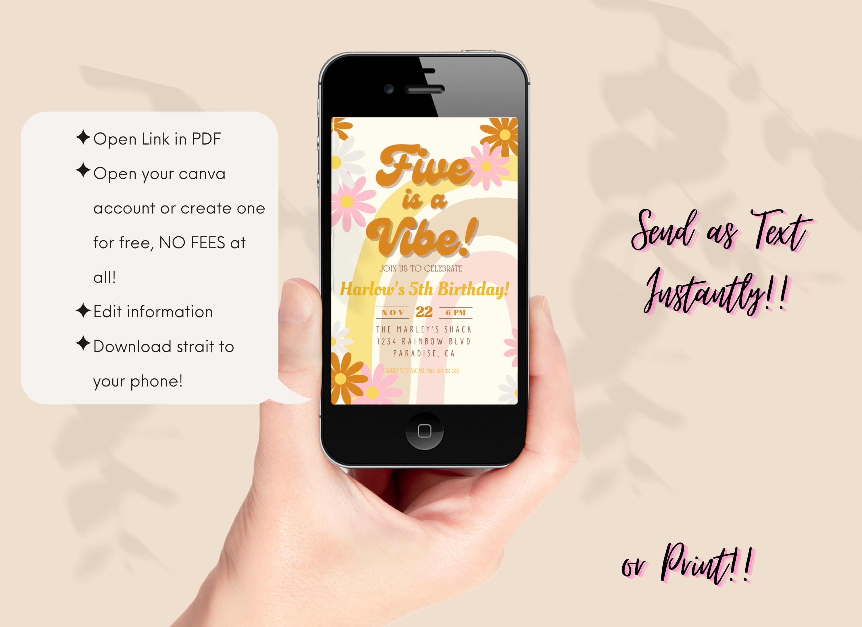 Editable Groovy Retro Five is a Vibe Birthday Party, ANY AGE Birthday ...