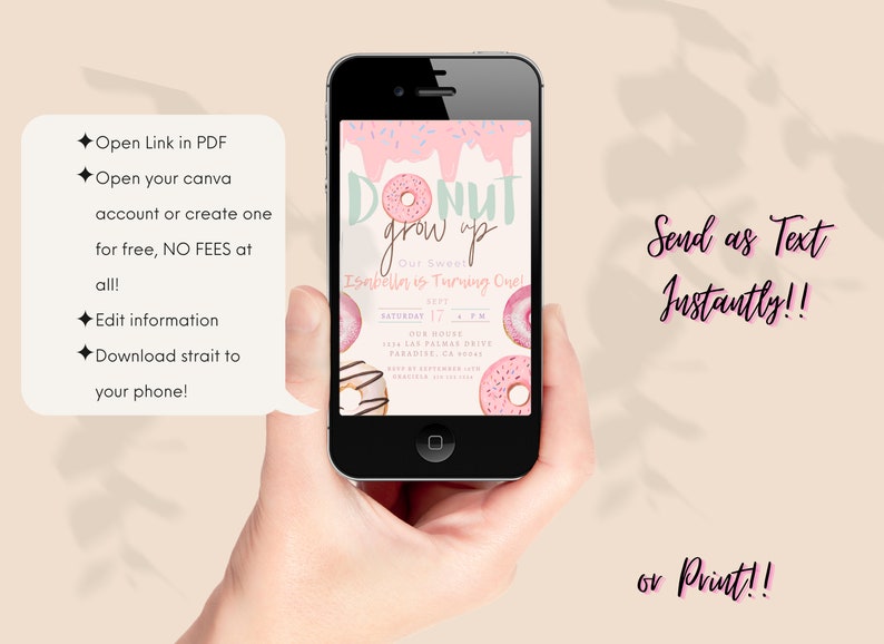 Donut Birthday Party Invitation, Donut Grow Up, Any Age, Instant ...