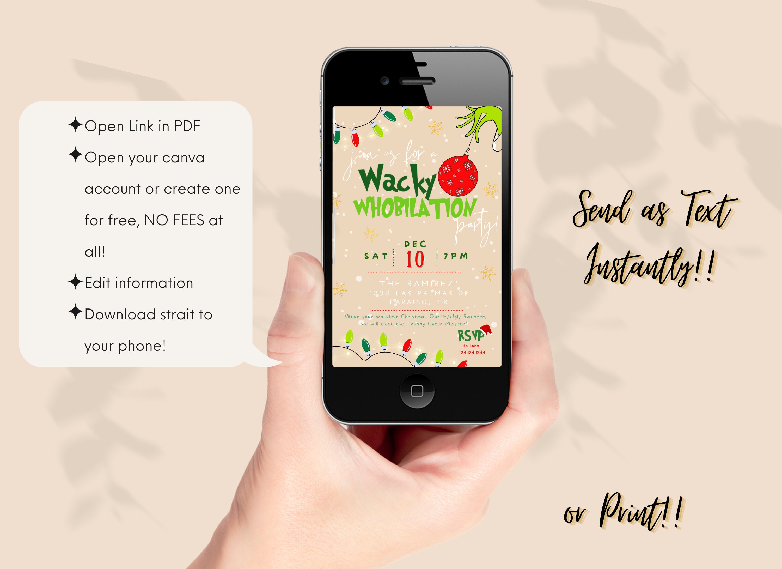 Wacky Ugly Sweater Christmas Party, Grinch Invitation, Wacky Tacky ...