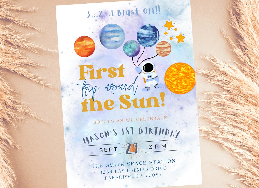 First Trip Around the Sun Birthday Party Invitation Editable Template ...