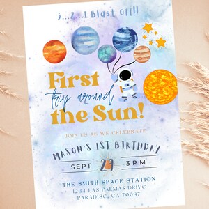 First Trip Around the Sun Birthday Party Invitation Editable Template ...