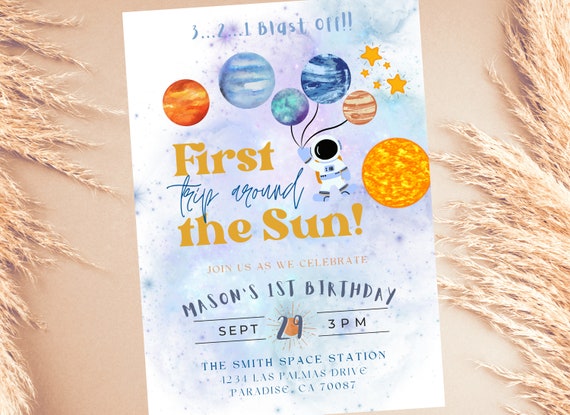 First Trip Around the Sun Birthday Party Invitation Editable - Etsy