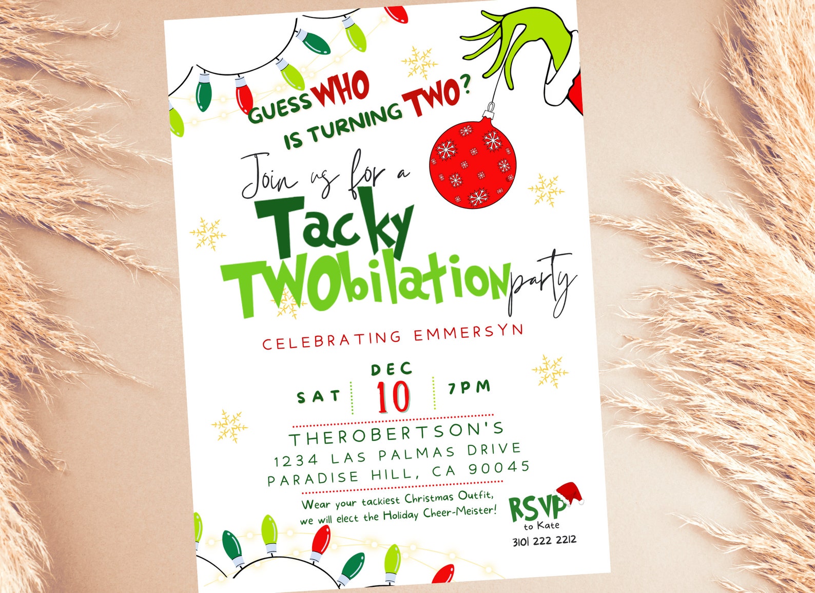 Two Birthday Wacky Ugly Christmas Party, Grinch Invitation, Wacky Tacky ...