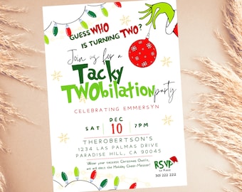 Wacky Ugly Sweater Christmas Party, Grinch Invitation, Wacky Tacky ...