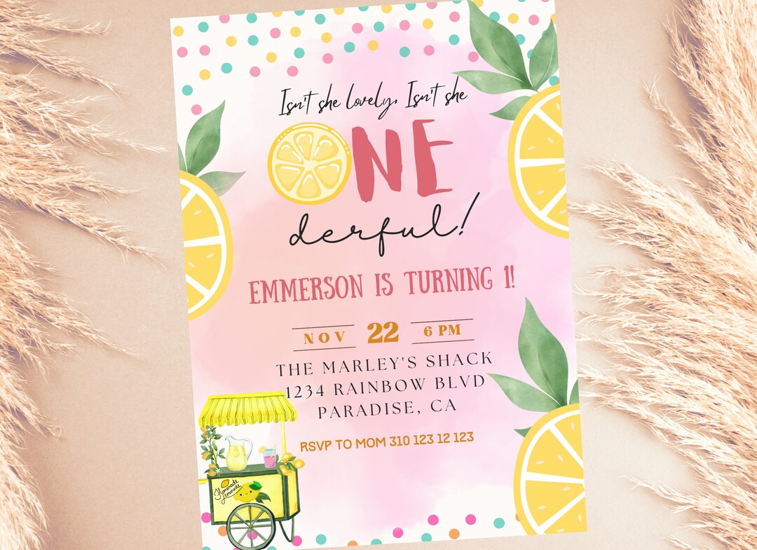 Lemonade Birthday Party Invitation, First Birthday Invite, Lemon Party ...