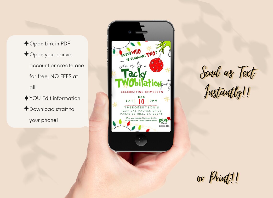 Two Birthday Wacky Ugly Christmas Party, Grinch Invitation, Wacky Tacky ...