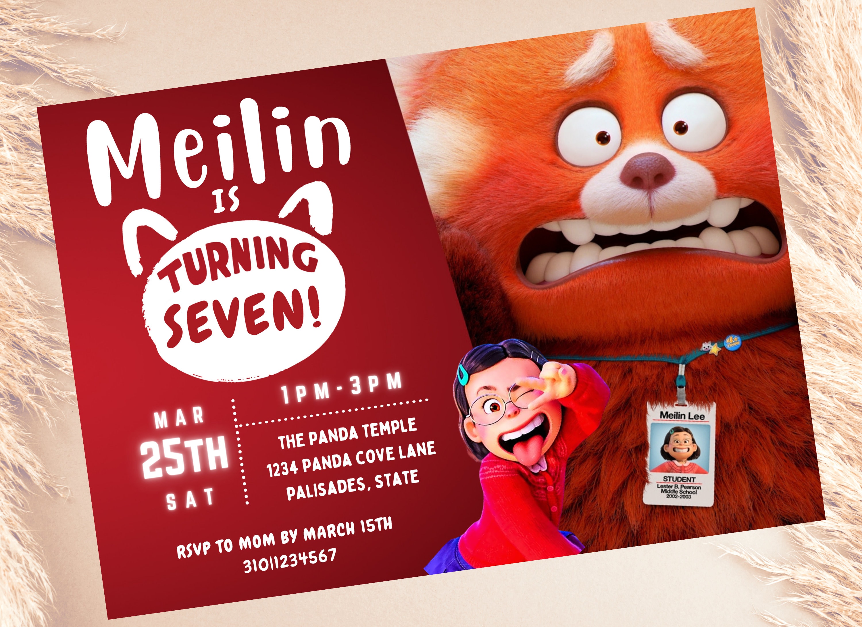 Red Panda, Turning Red Invitation, Turning Red Invite, Digital Invite ...