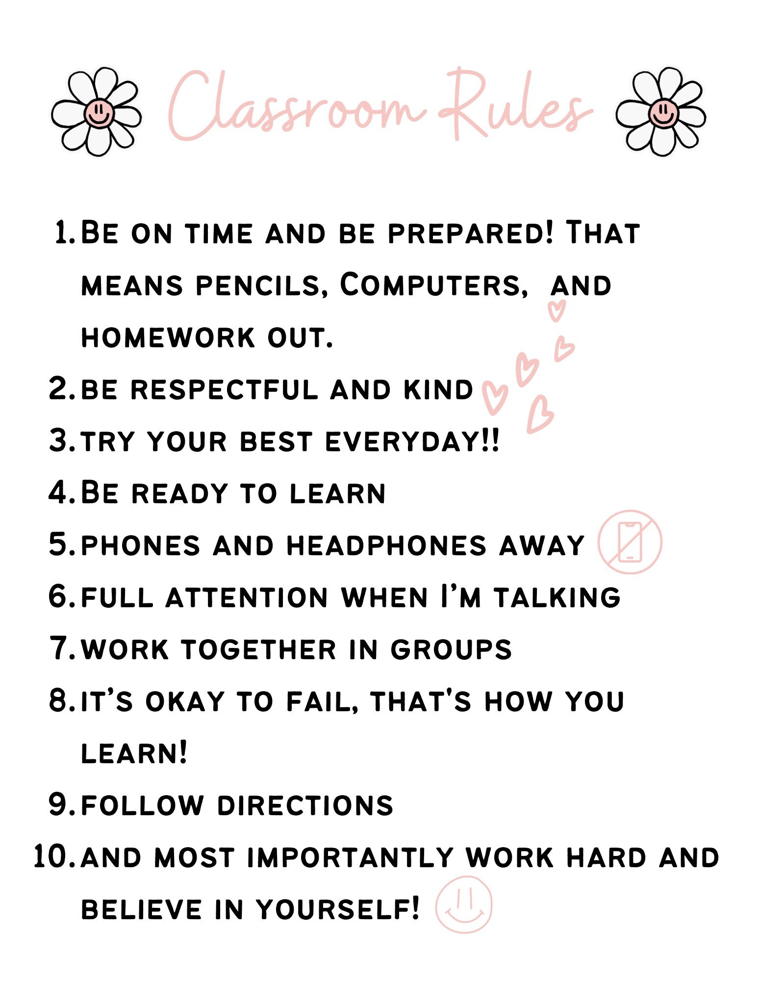 High School Classroom Rules Sign - Etsy