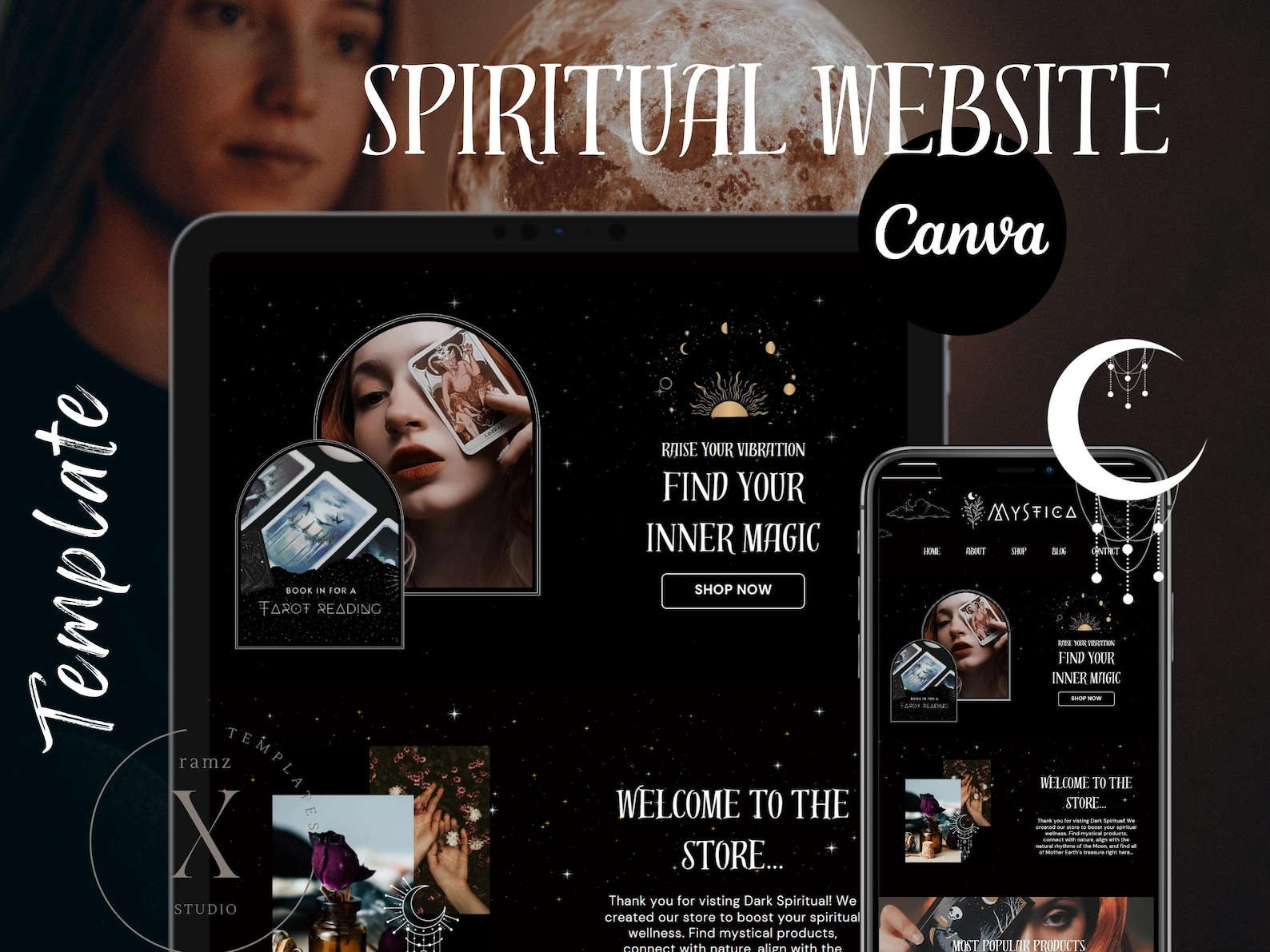 Spiritual Website Template Canva, Mystical Website, Witch Website ...