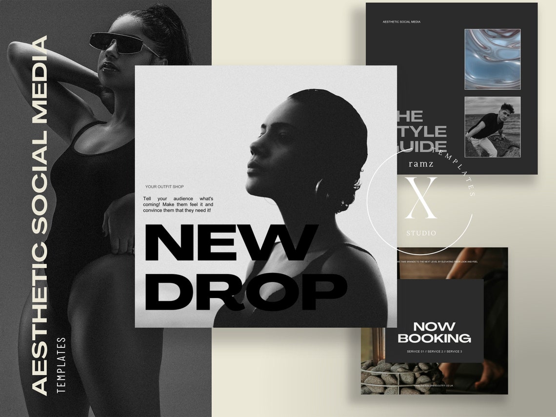 Bold Editorial Aesthetic Social Media, Editable Canva Template, Beige ...