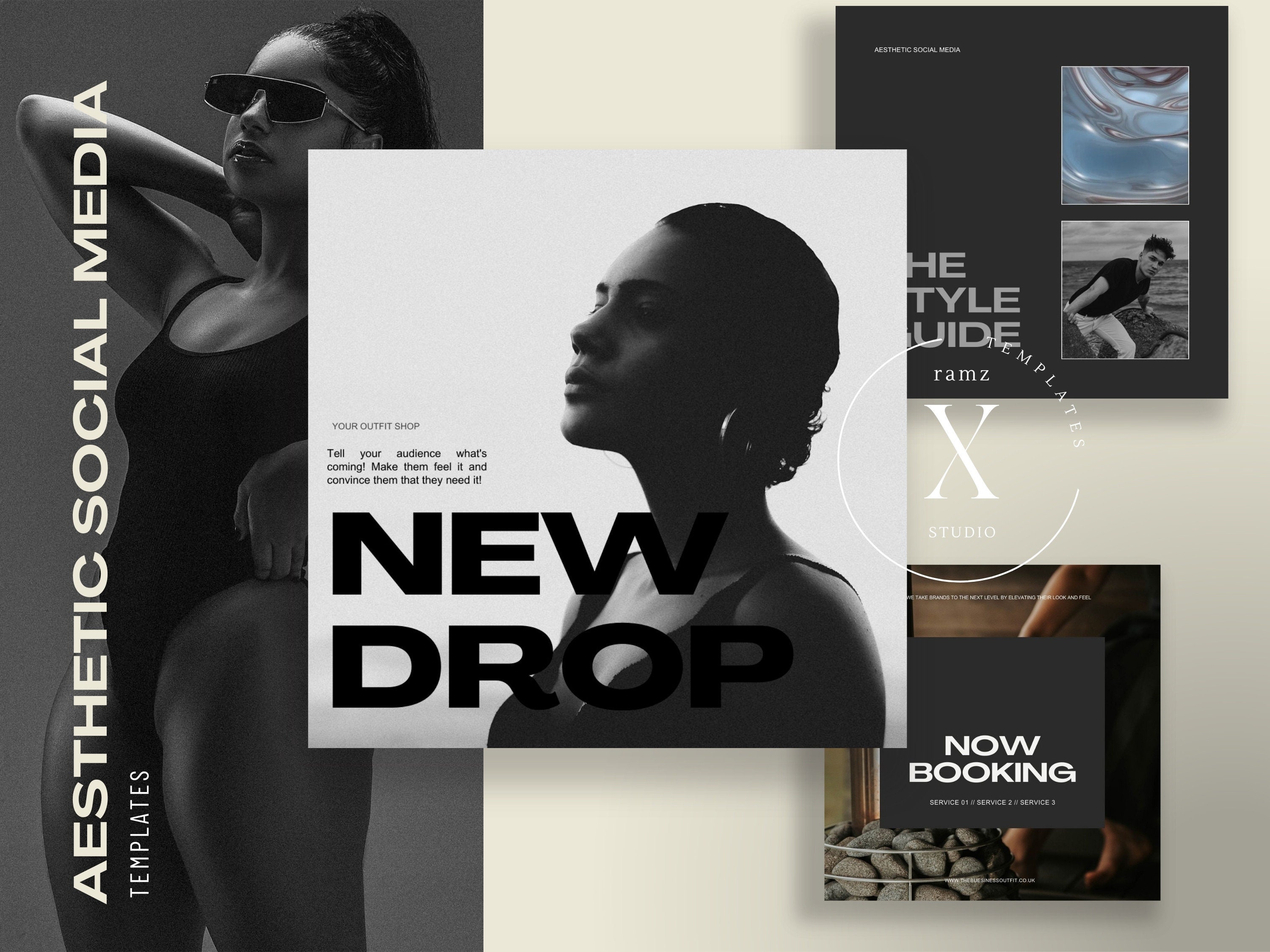 Bold Editorial Aesthetic Social Media, Editable Canva Template, Beige ...