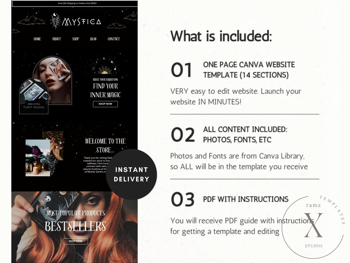 Spiritual Website Template Canva, Mystical Website, Witch Website ...